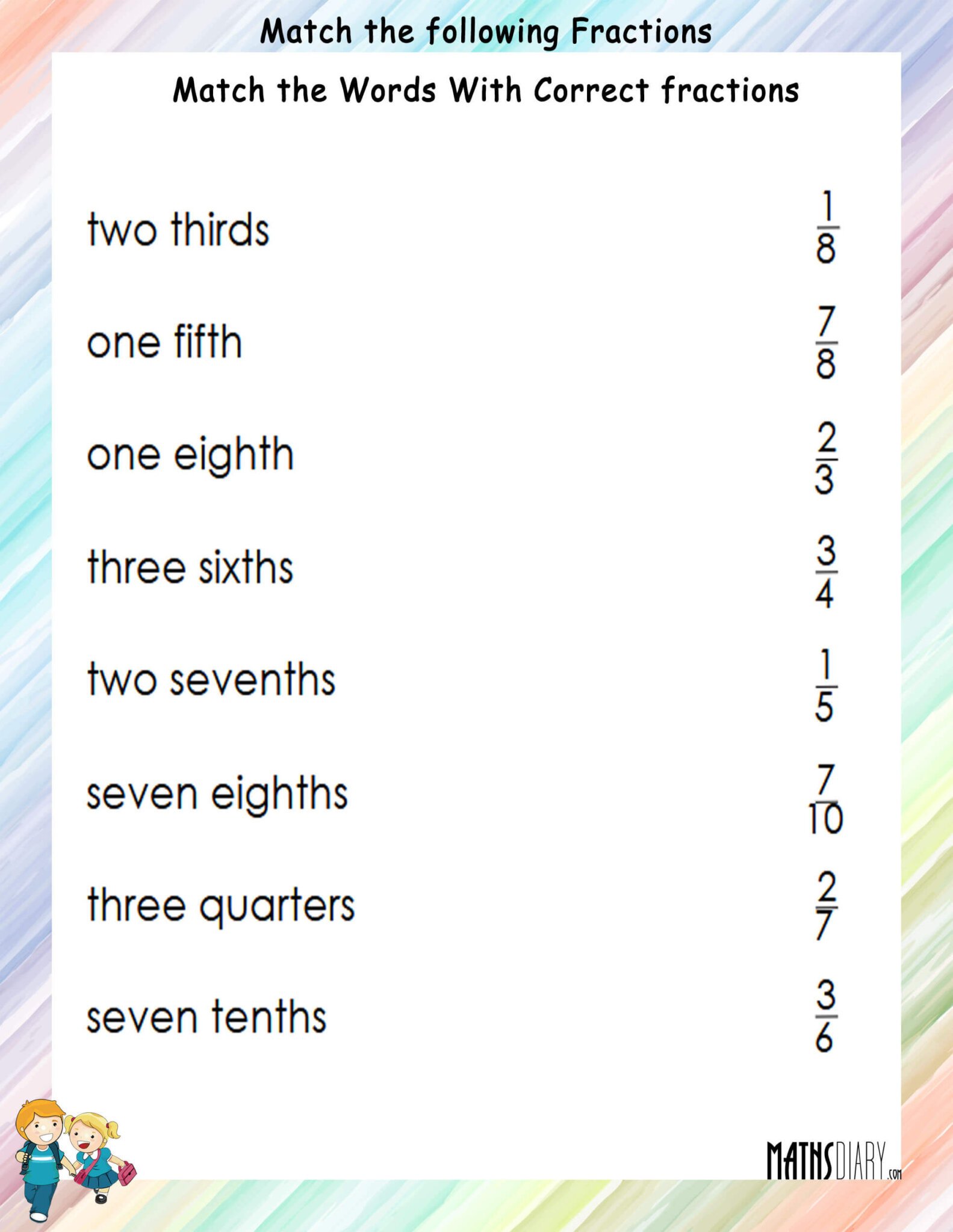 Match the correct fractions with Words Worksheets - Math Worksheets ... Match the correct fractions with Words Worksheets - Math Worksheets ...