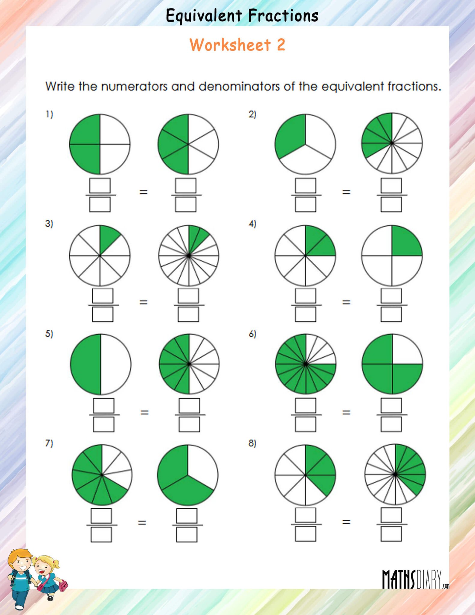 Write Numerator and Denominator of the equivalent fraction Worksheets ...