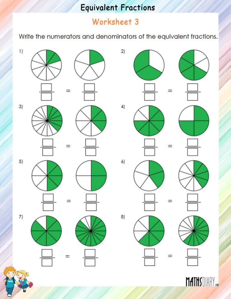 Write Numerator and Denominator of the equivalent fraction Worksheets ...